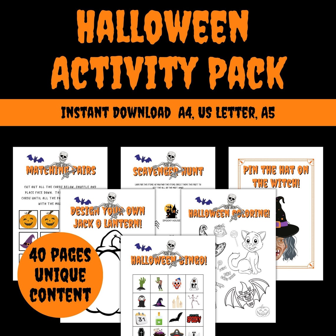 Printable Halloween Activity Pack, Halloween Party Games, Halloween ...