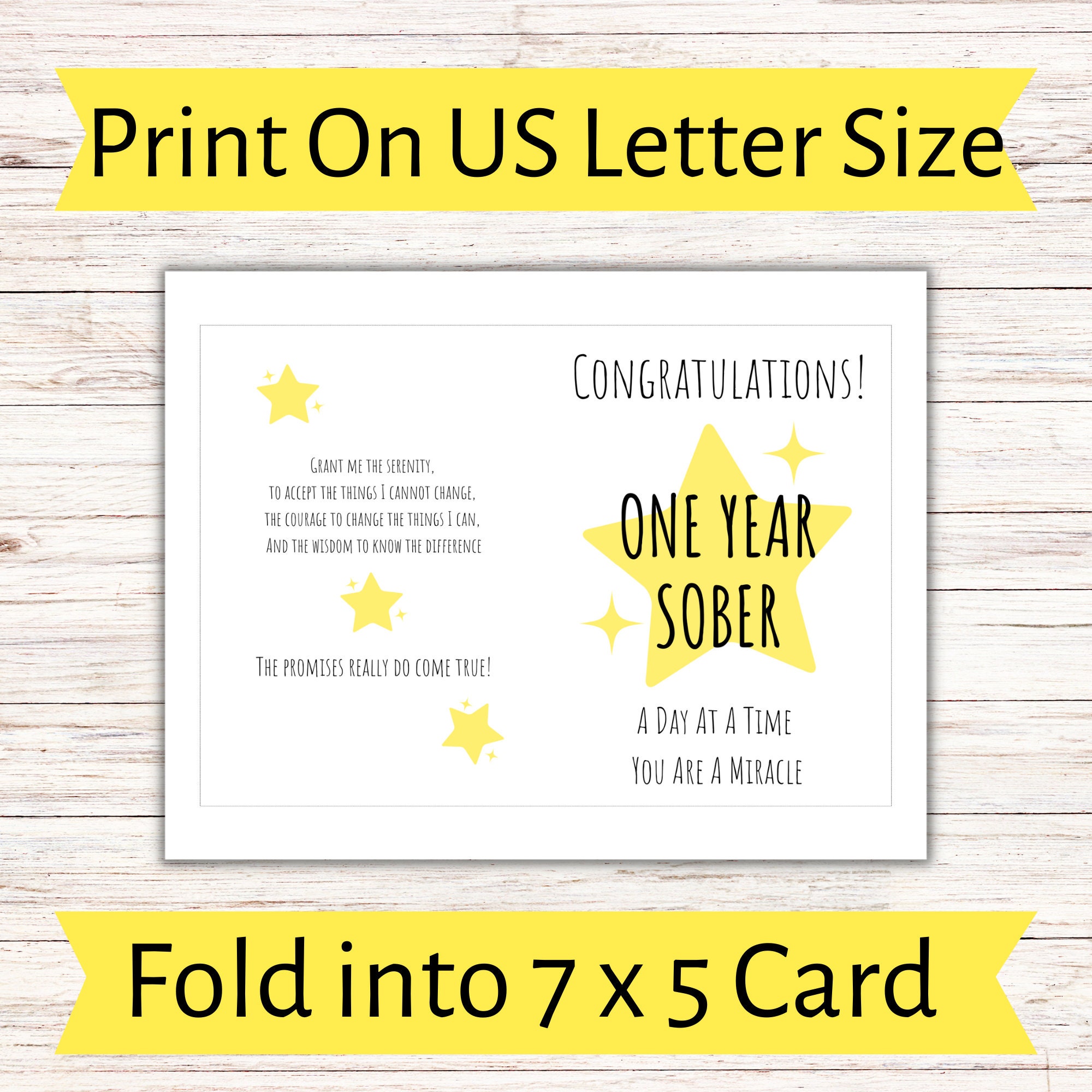 One Year Sober Card, Congratulations on 1 Years Sobriety, Recovery Gift ...