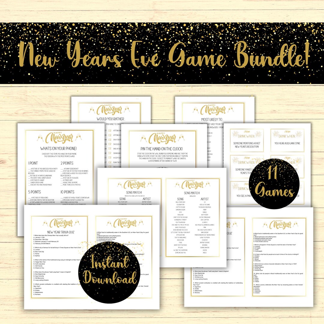 New Years Eve Printable Game Bundle, NYE Games, Drinking Games, Trivia ...