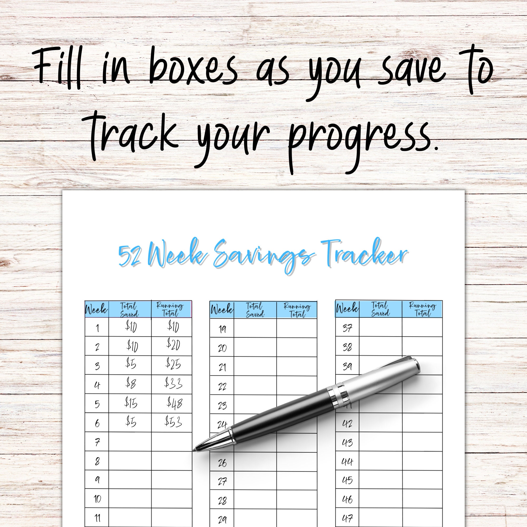 52 Week Savings Tracker, Savings Challenges, Yearly Saving Tracker ...