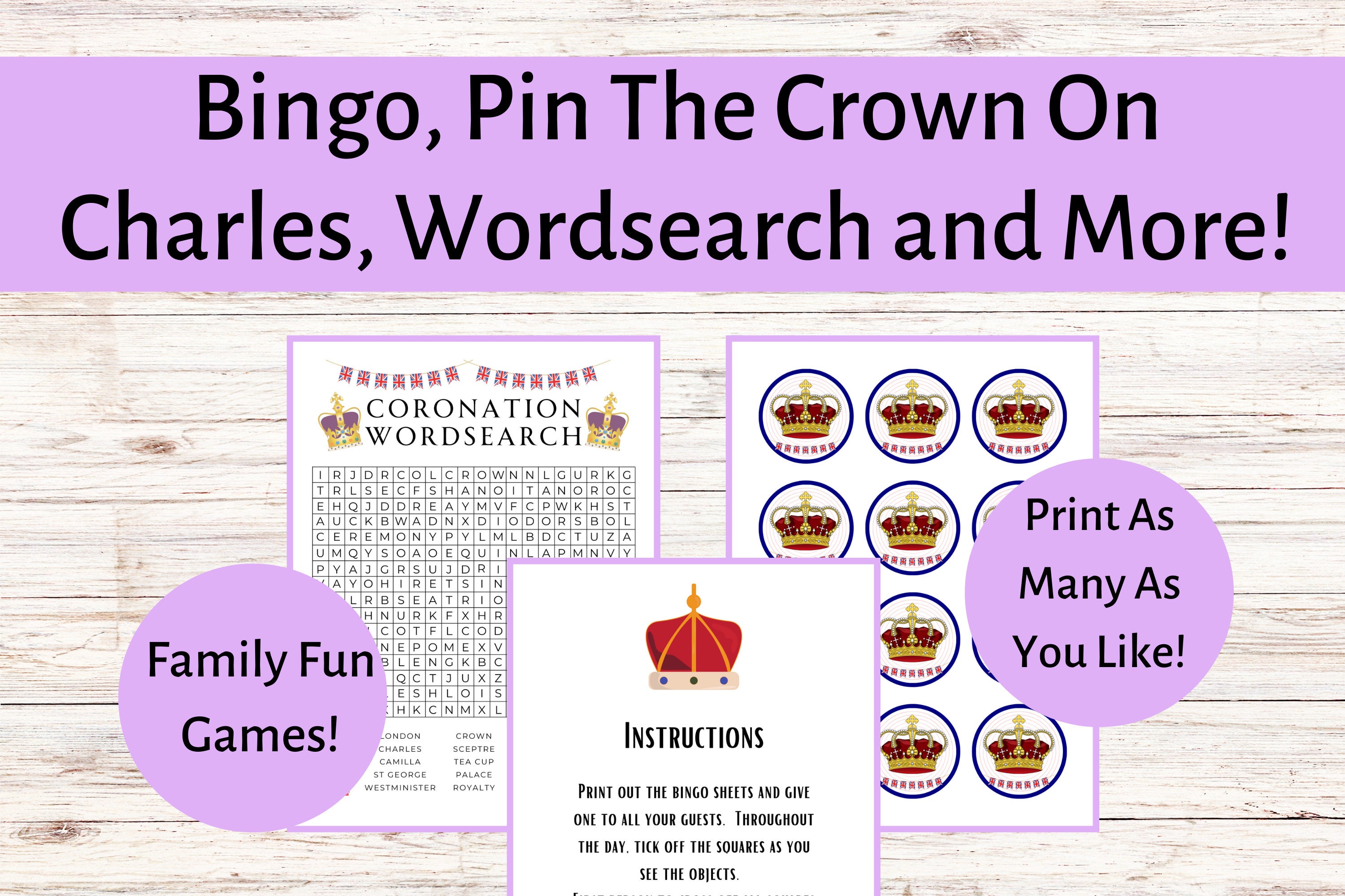 Coronation Day Party Games, Coronation Bingo, King Charles III ...