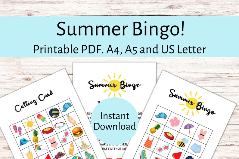 Summer Bingo Cards Printable Summer Activities Vacation - Etsy