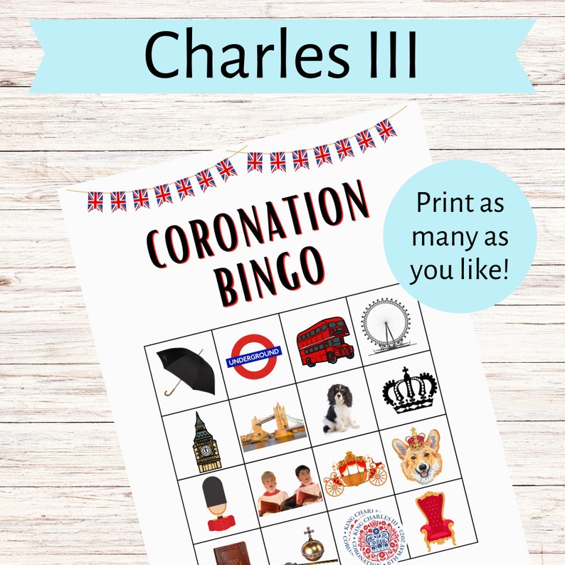 Coronation Bingo, King Charles III Coronation, Royalty Themed Games ...