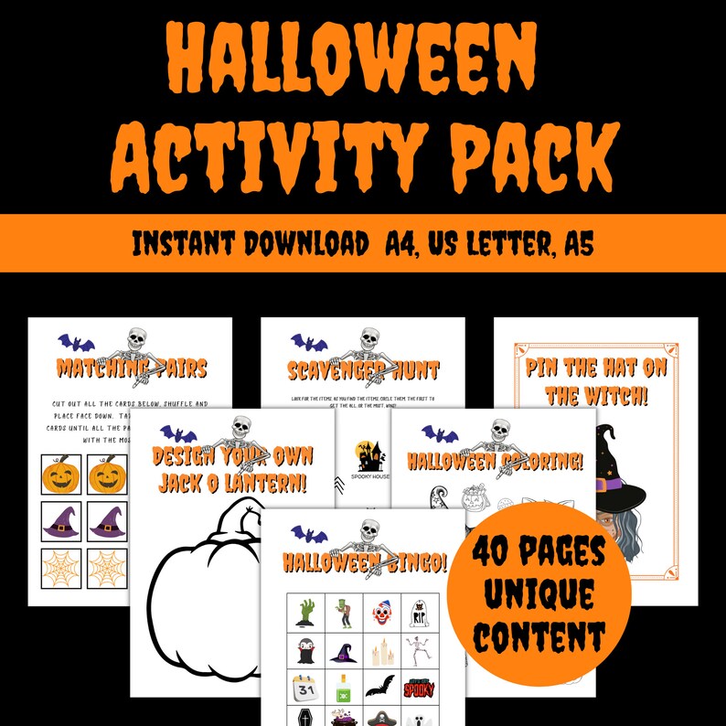 Printable Halloween Activity Pack, Halloween Party Games, Halloween ...