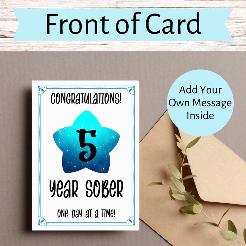 5 Years Sober Card, Congratulations on Five Years Sobriety, Recovery ...
