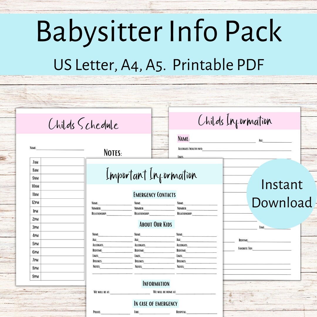 Babysitter Info Pack, Nanny Checklist, Babysitter Guide/planner ...