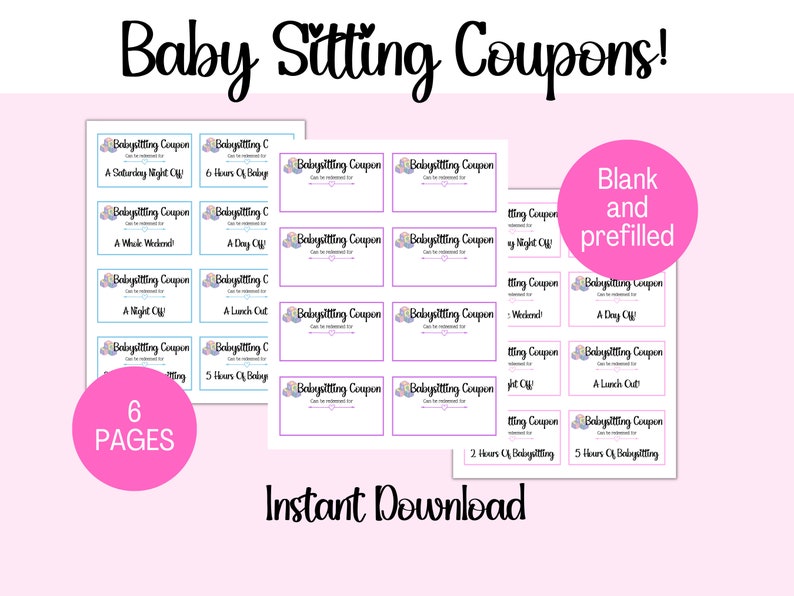 Babysitting Coupons, Vouchers, Gift for Parents, Printable Coupon, Last ...