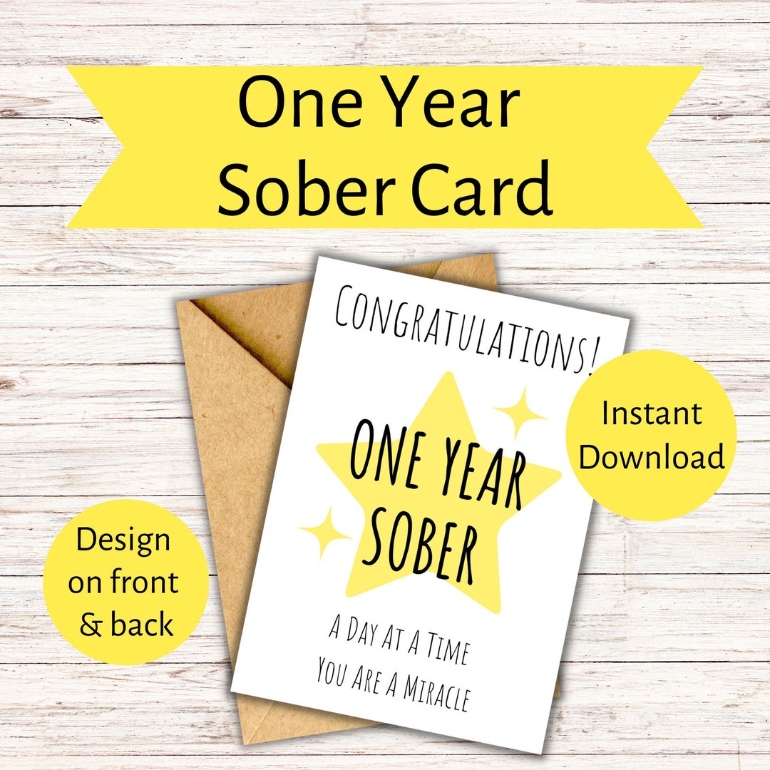 One Year Sober Card, Congratulations on 1 Years Sobriety, Recovery Gift ...