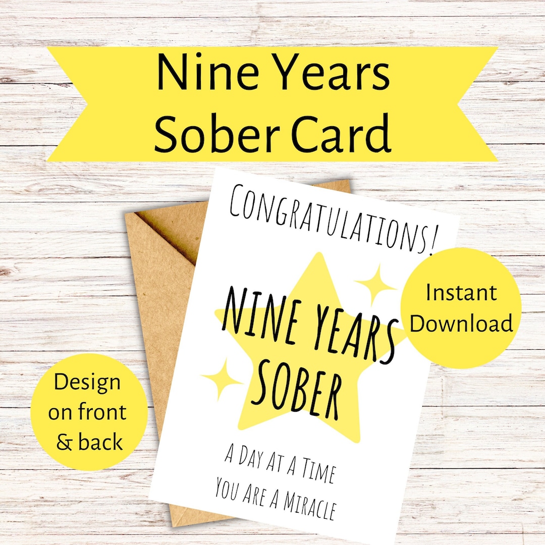 9 Years Sober Card, Nine Years Sobriety, Recovery Gift Card, AA 9 Years ...