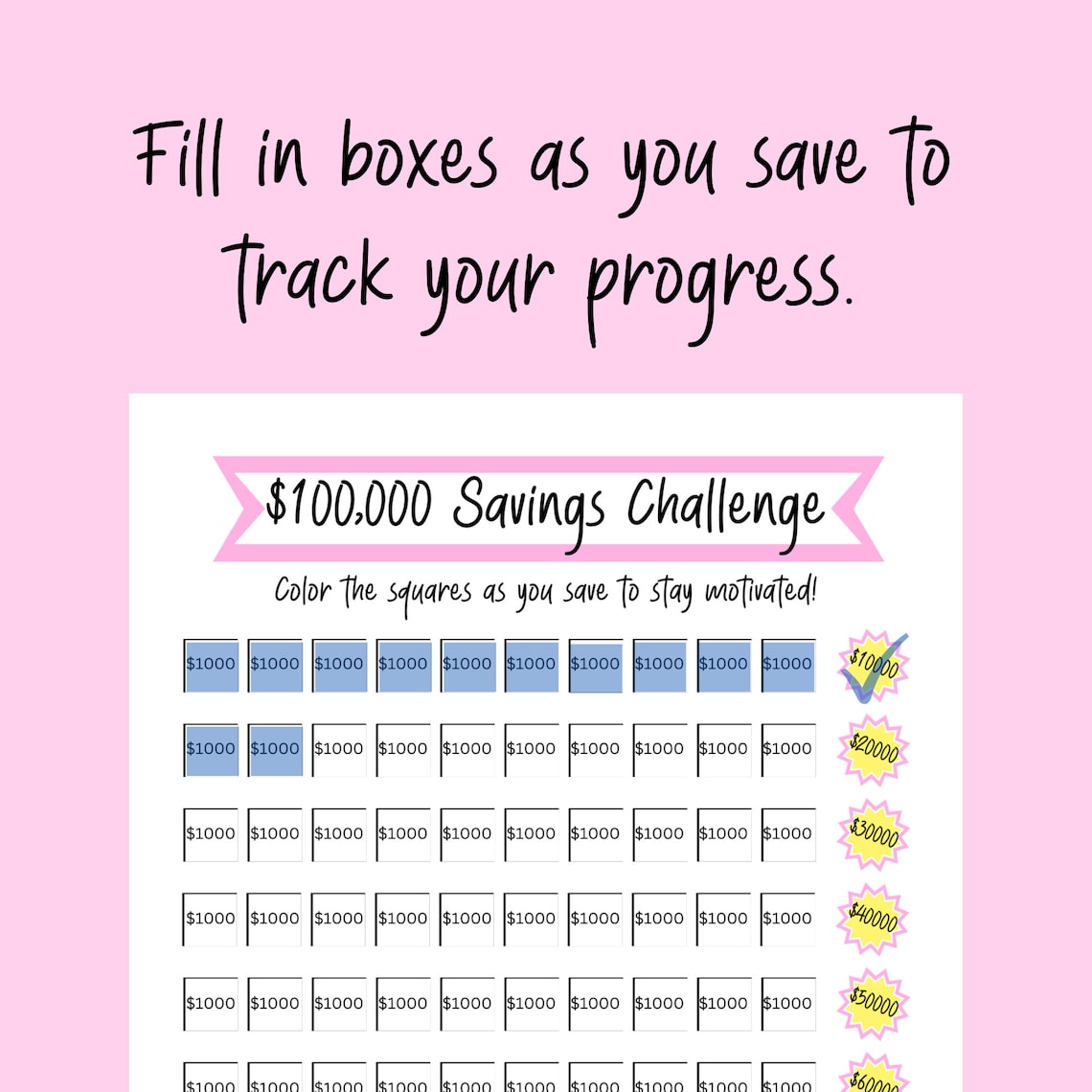 100000 Savings Tracker, Printable Savings Challenge, Save 100k, Money ...