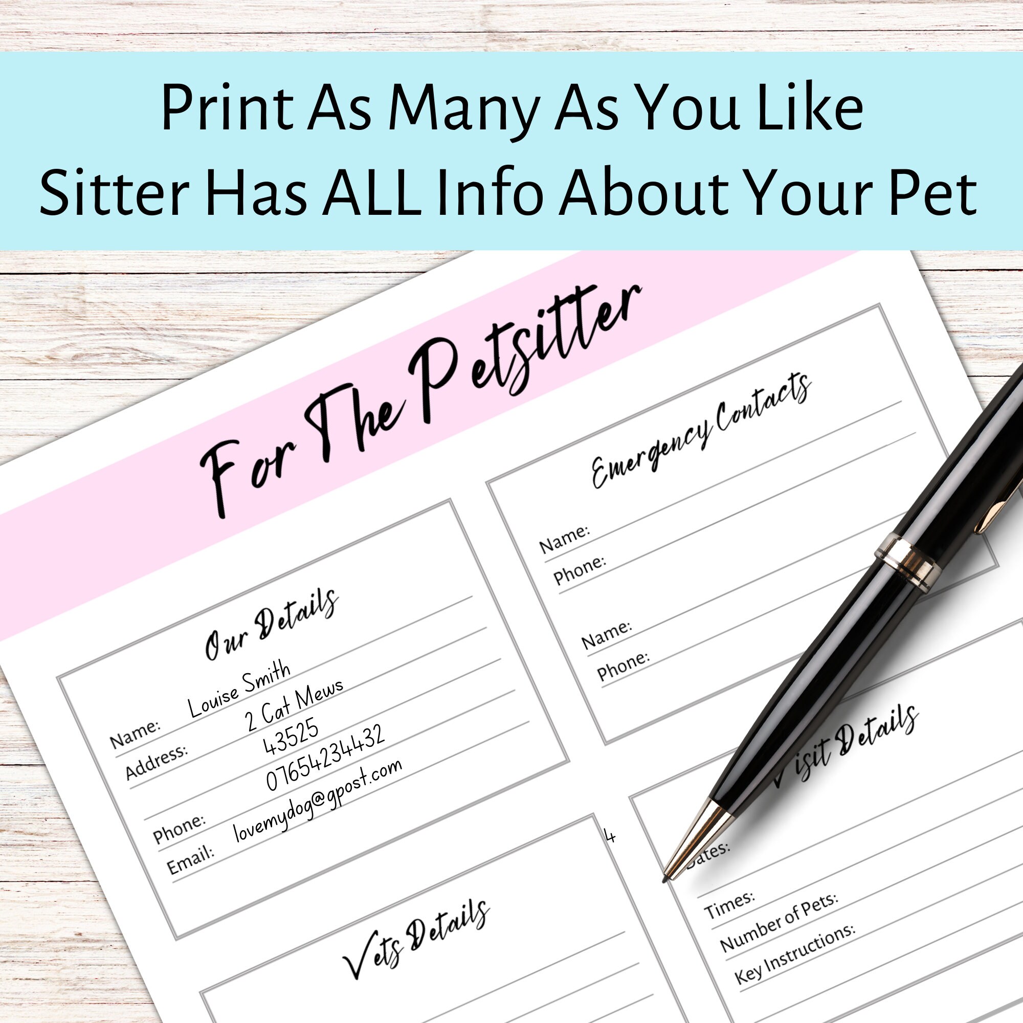 Pet Sitter Notes, Dog Sitter Information, Pet Sitting Forms, Cat Sitter ...