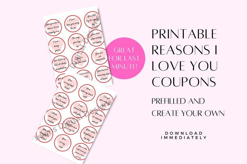 Reasons I Love You Coupons, Printable, Last Minute Valentines Gifts ...