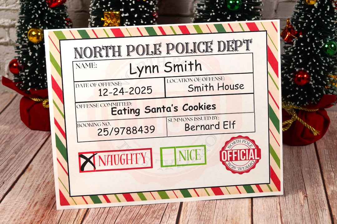 Editable North Pole Police Booking Record Party Prop - Etsy