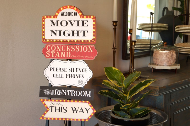Movie Night Directional Signs: Printable Home Theater Decor (digital ...