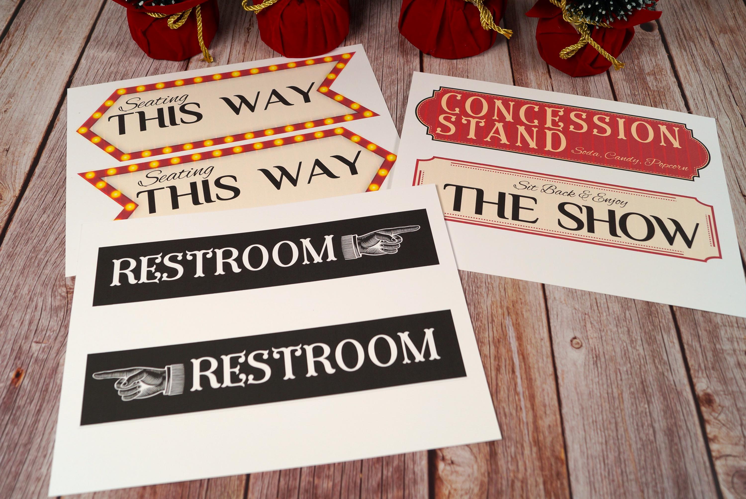Movie Night Directional Signs: Printable Home Theater Decor (digital ...