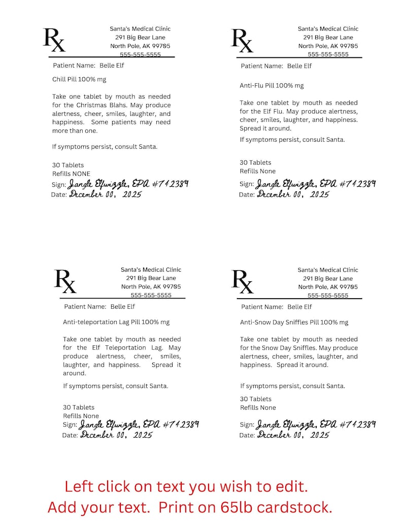 Editable Elf Prescription Labels: Christmas Elf Prop (digital Download ...