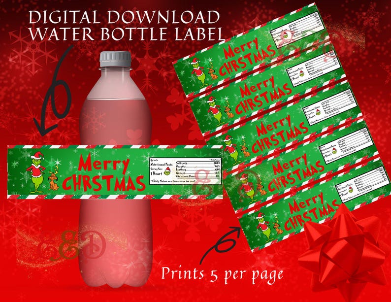 Grinch Christmas Party Water Bottle Label (digital Download - Etsy