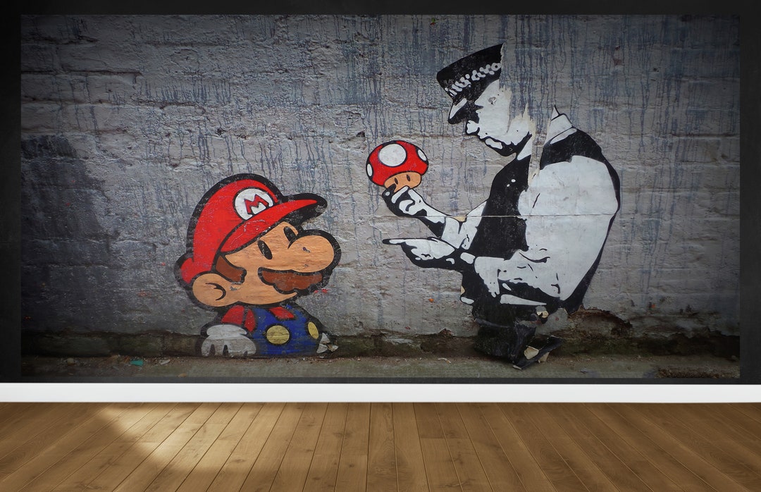Mario Graffiti Wallpaper: Banksy Style Gaming Room Mural - Etsy
