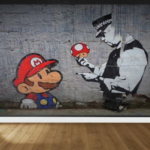 Mario Graffiti Wallpaper: Banksy Style Gaming Room Mural - Etsy