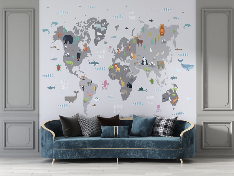 Educational Paper Craft World Map With Animals Mural Kids - Etsy