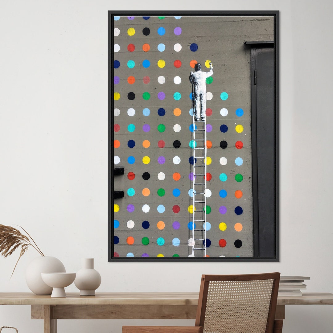 Banksy Colorful Dot Painter Glass Printing, Trendy Poster, Street Wall ...