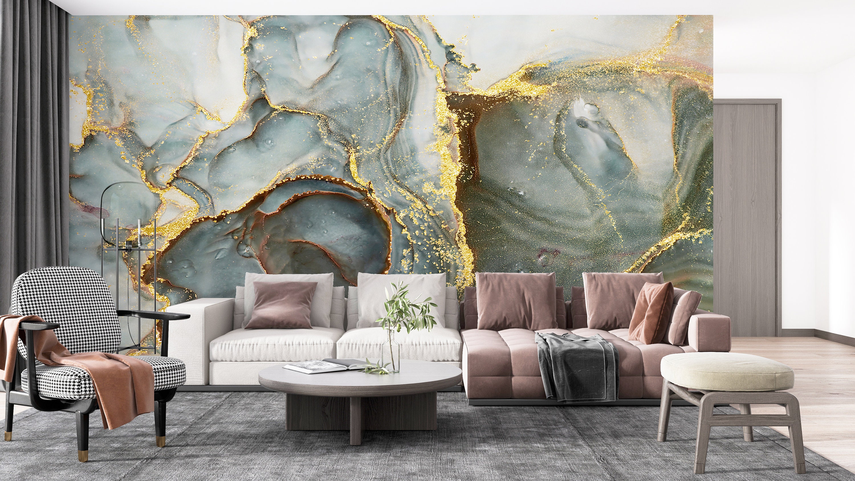 Green and Gold Marble Digital Paper, Modern Wall Decals, Contemporary ...