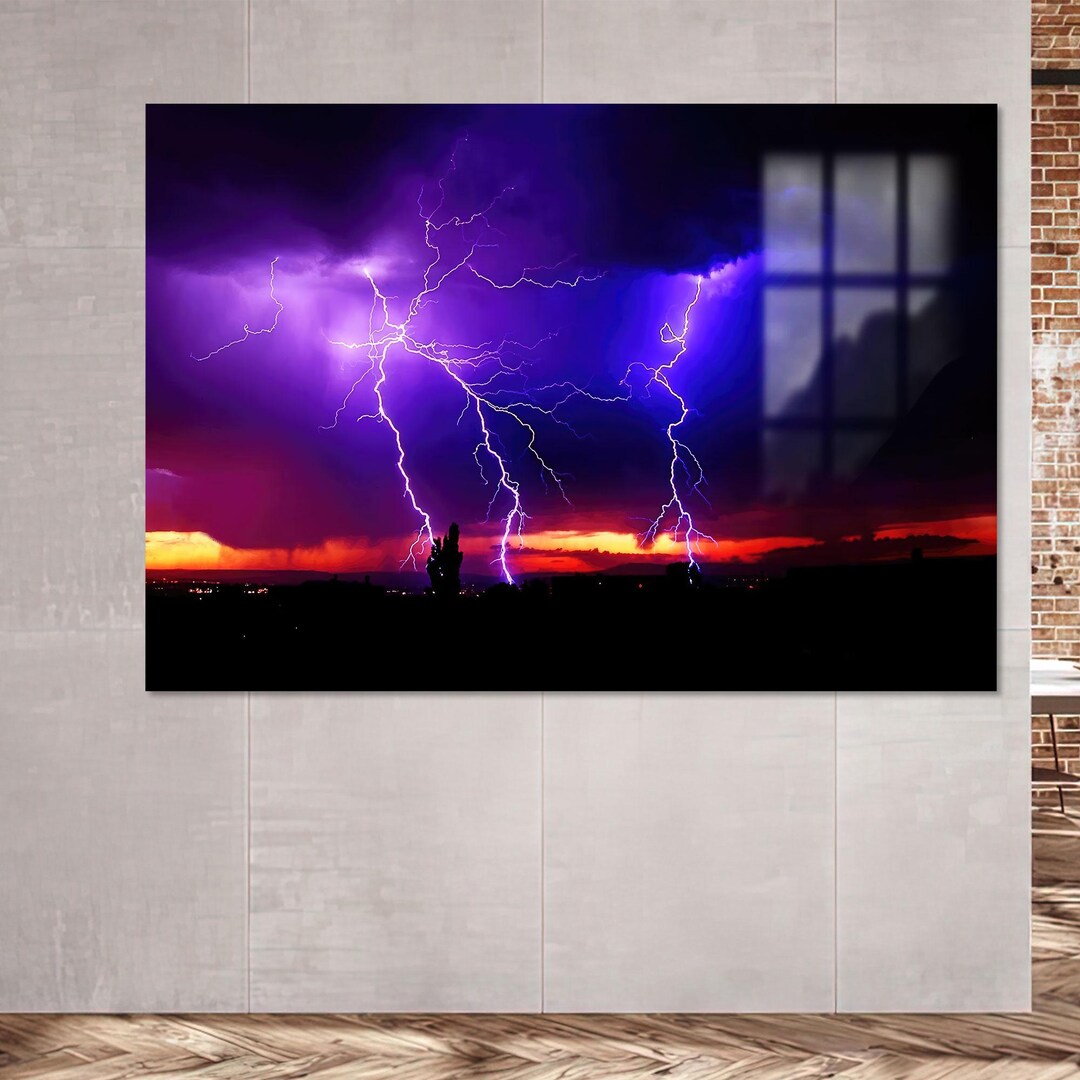 Colorful Sky Tempered Glass Wall Art: Landscape Lighting Storm - Etsy