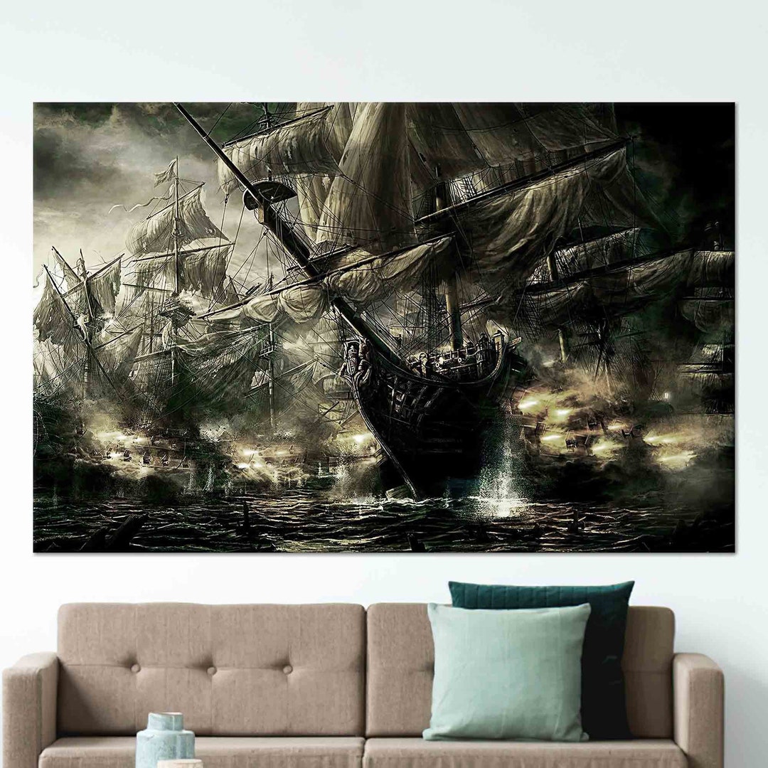 Modern Canvas Decor, Pirate Ships Art Canvas, Stained Glass Wall Art ...