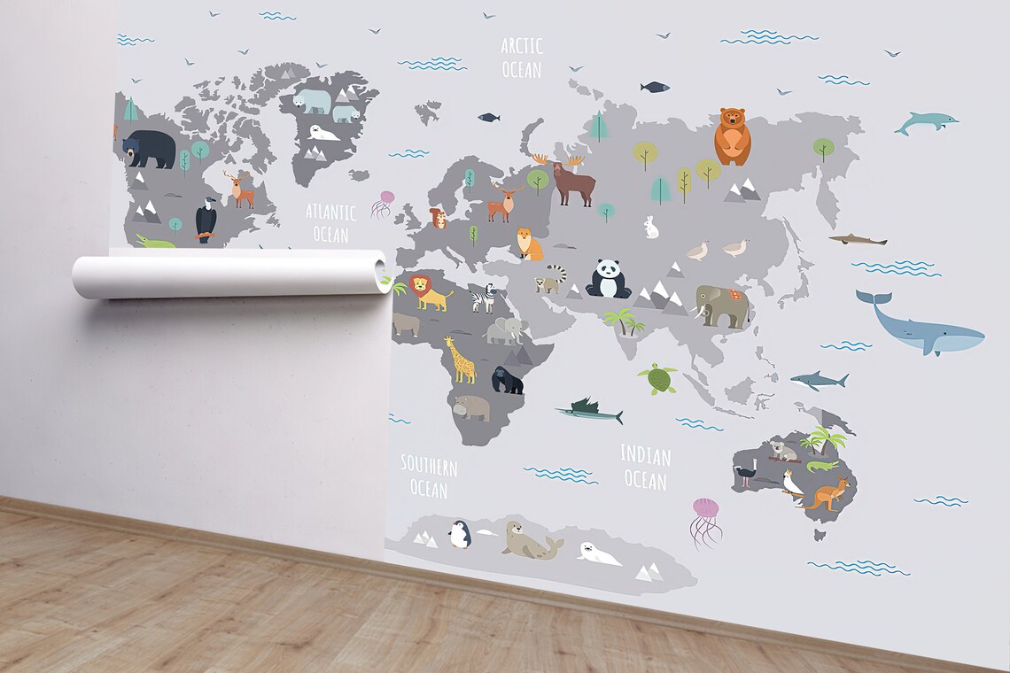 Educational Paper Craft World Map With Animals Mural Kids - Etsy