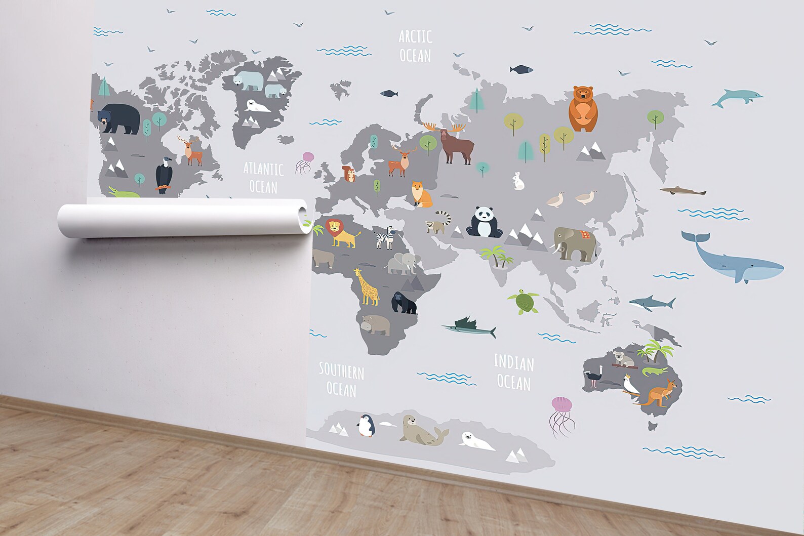 Educational Paper Craft World Map With Animals Mural Kids - Etsy