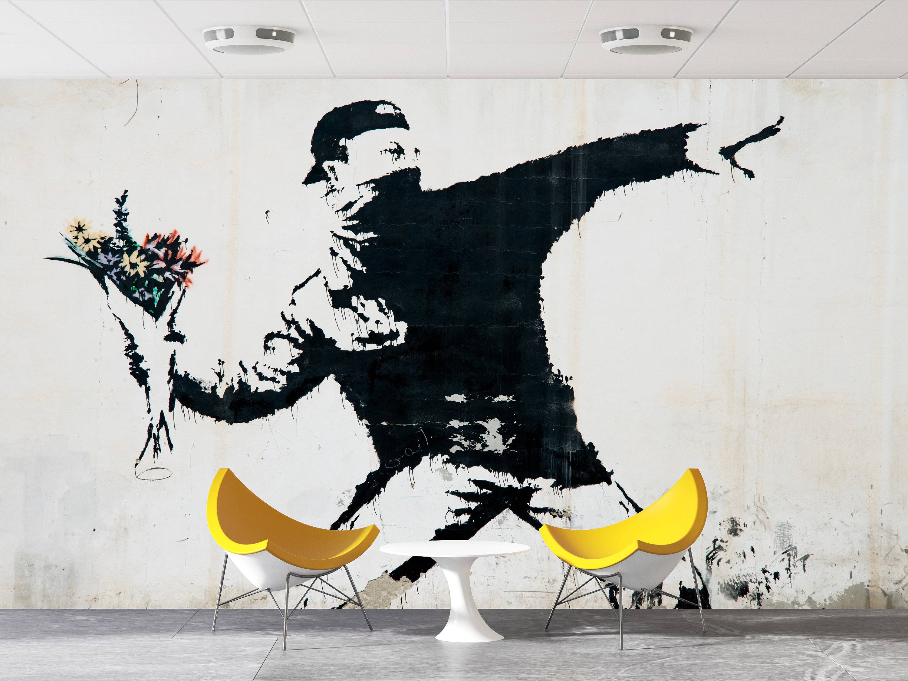 Banksy Throwing Flowers Wall Mural, Banksy Flower Bomber Wall Paper ...