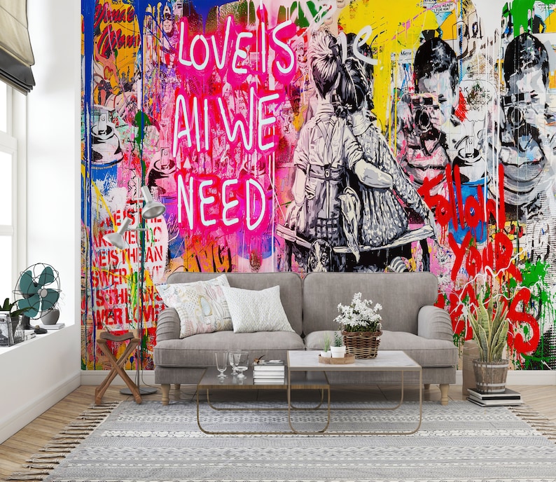 Love Need Wallpaper Love is All We Need Wall Painting Do It - Etsy