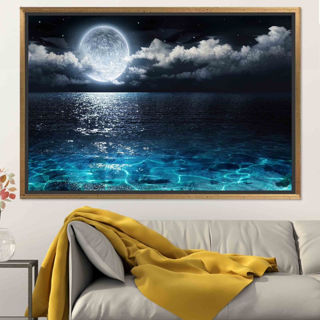 Trendy Canvas, Landscape Canvas Gift, Moon Over the Sea Canvas, Full ...