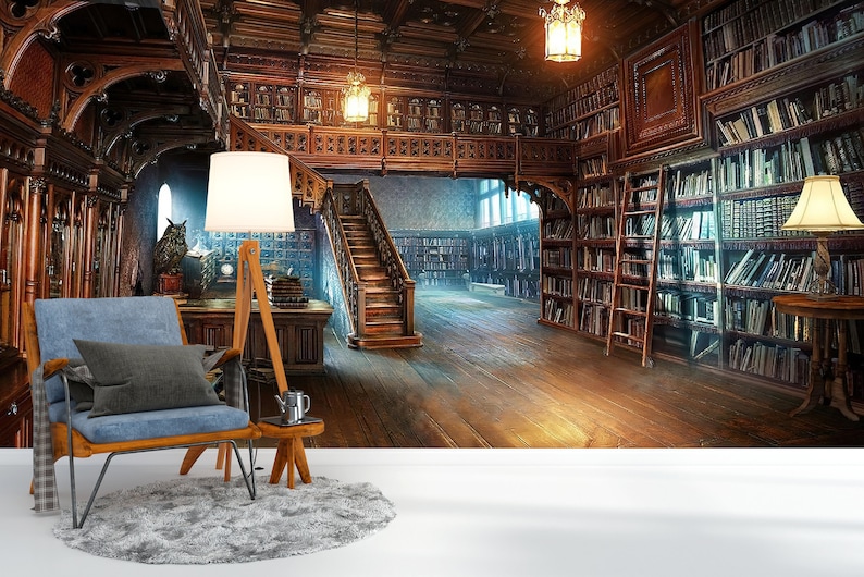 Library Wallpaper Mural: 3D Papercraft Books, Custom Size Self-adhesive ...