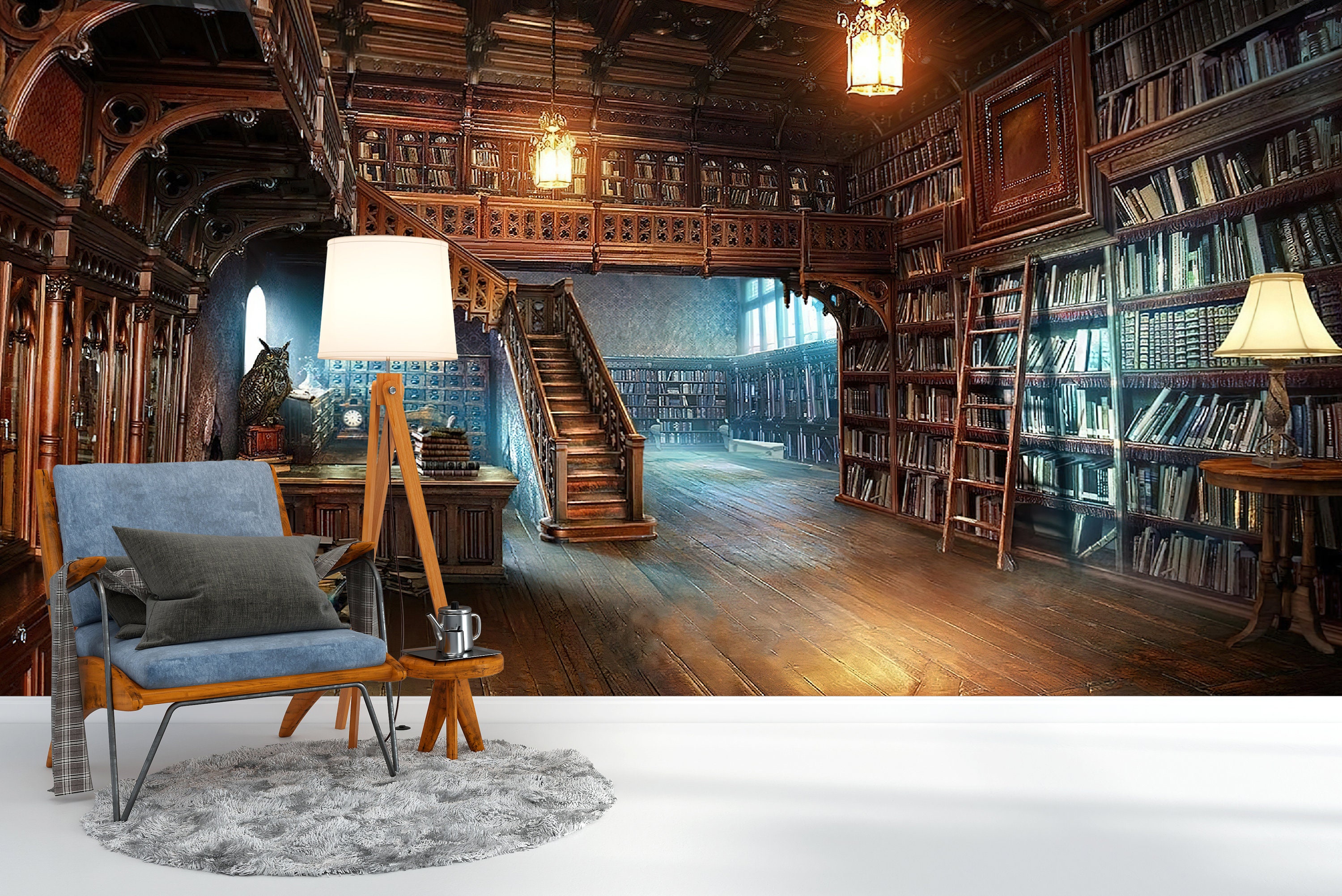 Library Wallpaper Mural: 3D Papercraft Books, Custom Size Self-adhesive ...