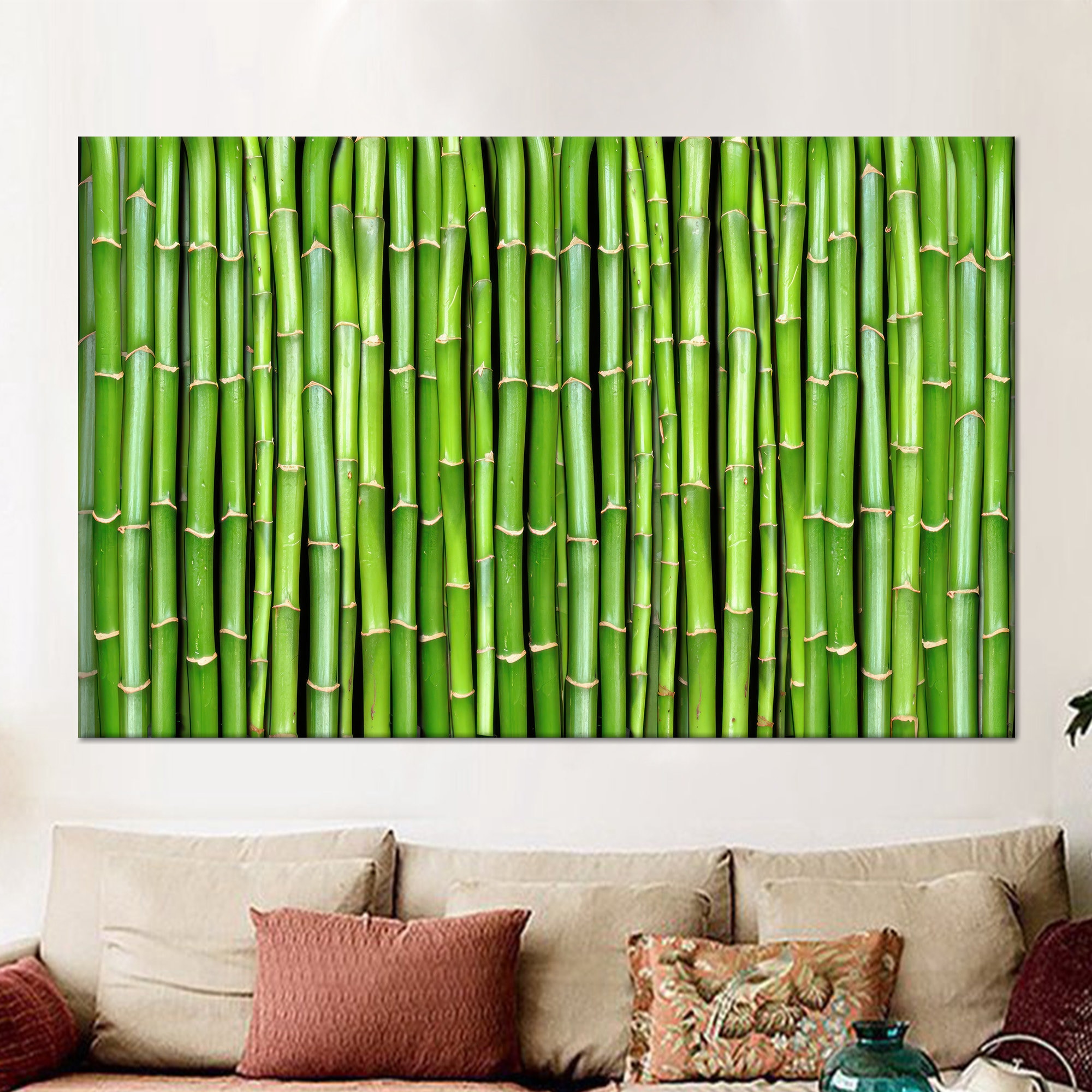 Bamboo Tree Art, Green Wall Decor, Canvas Wall Art, Tempered Glass ...
