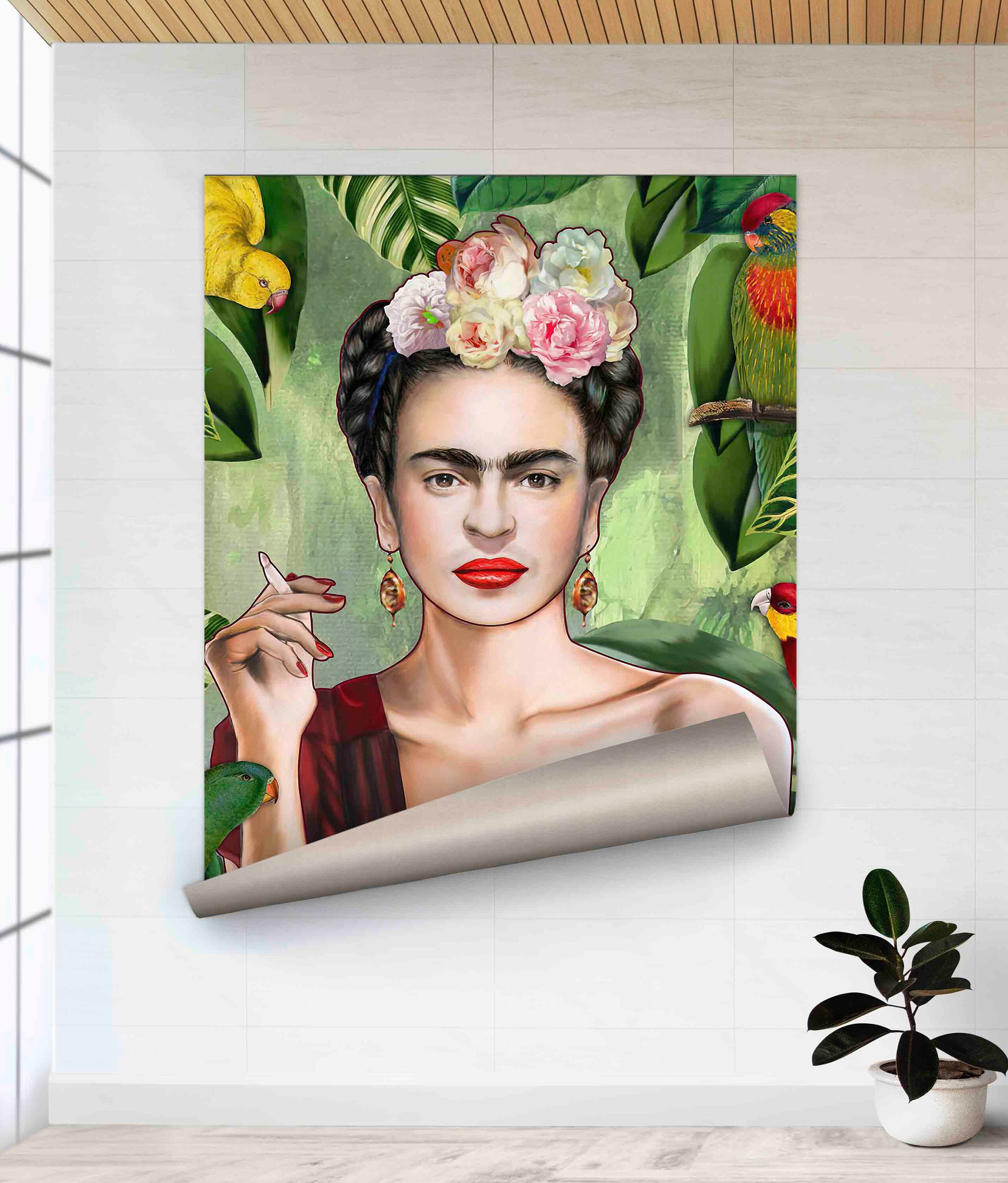 Frida Kahlo With Tea Cup Wall Art Decor, Famous Art Wall Decor, Smoking ...