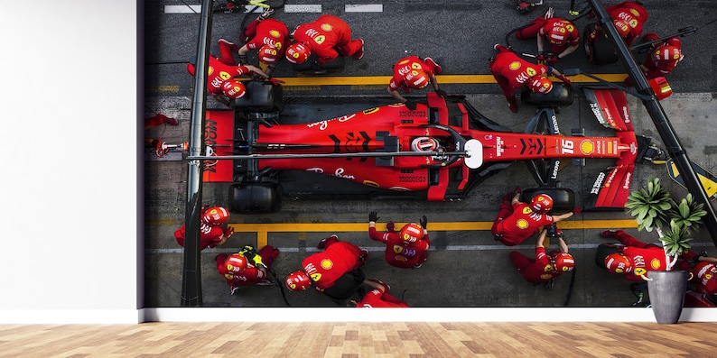 Ferrari Formula 1 Mural, Formula One Pit Stop Paper Art, Garage Digital ...