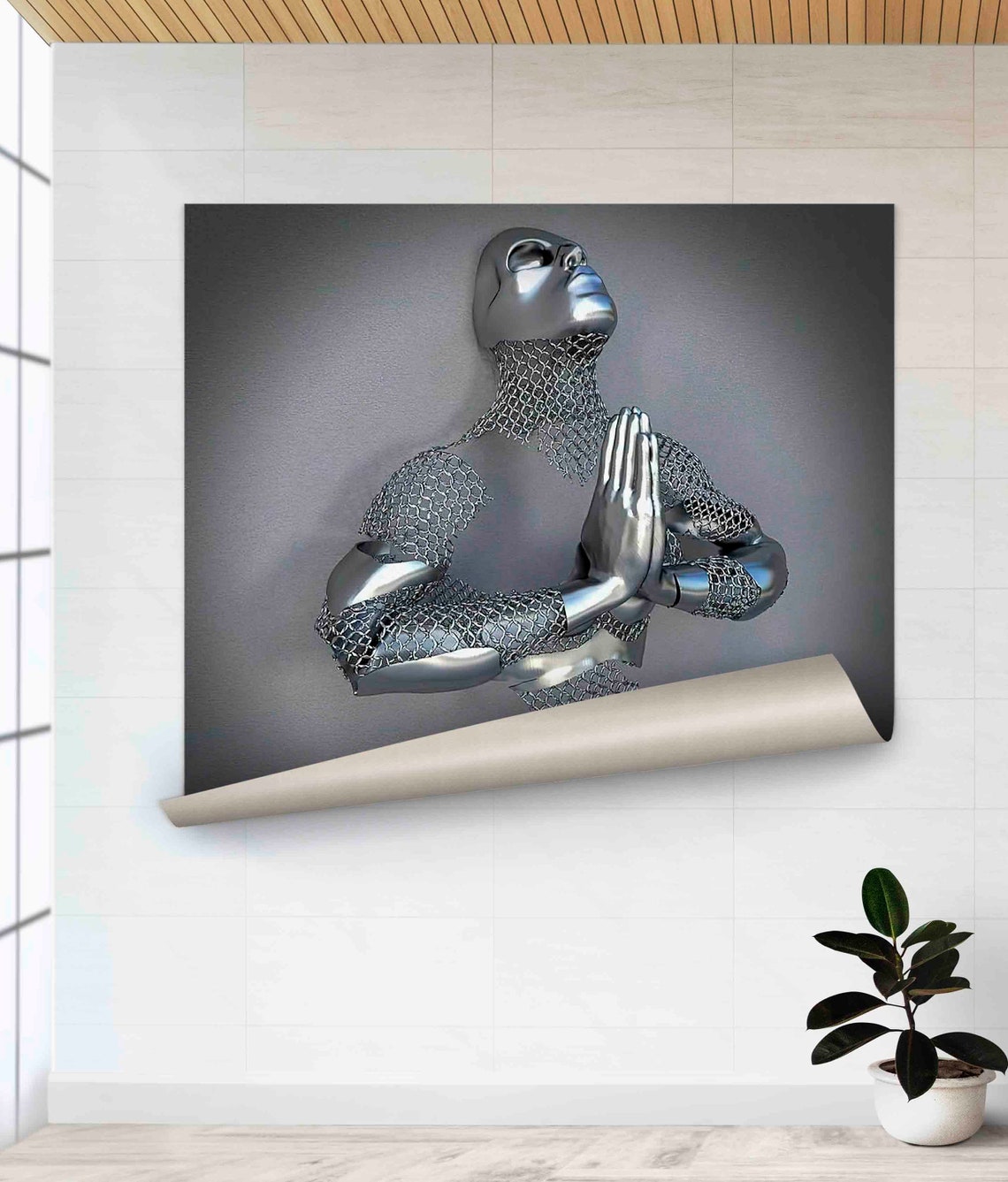 Metallic Man Tempered Glass Wall Art: Modern Silvery Decor - Etsy