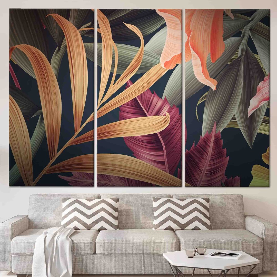 Tropical Leaves Canvas Poster, Botanical 3D Canvas, Soft Tones Wall Art ...