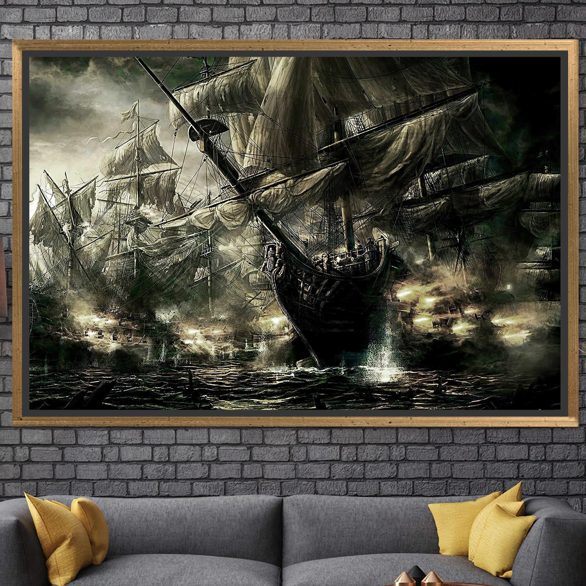 Modern Canvas Decor, Pirate Ships Art Canvas, Stained Glass Wall Art ...