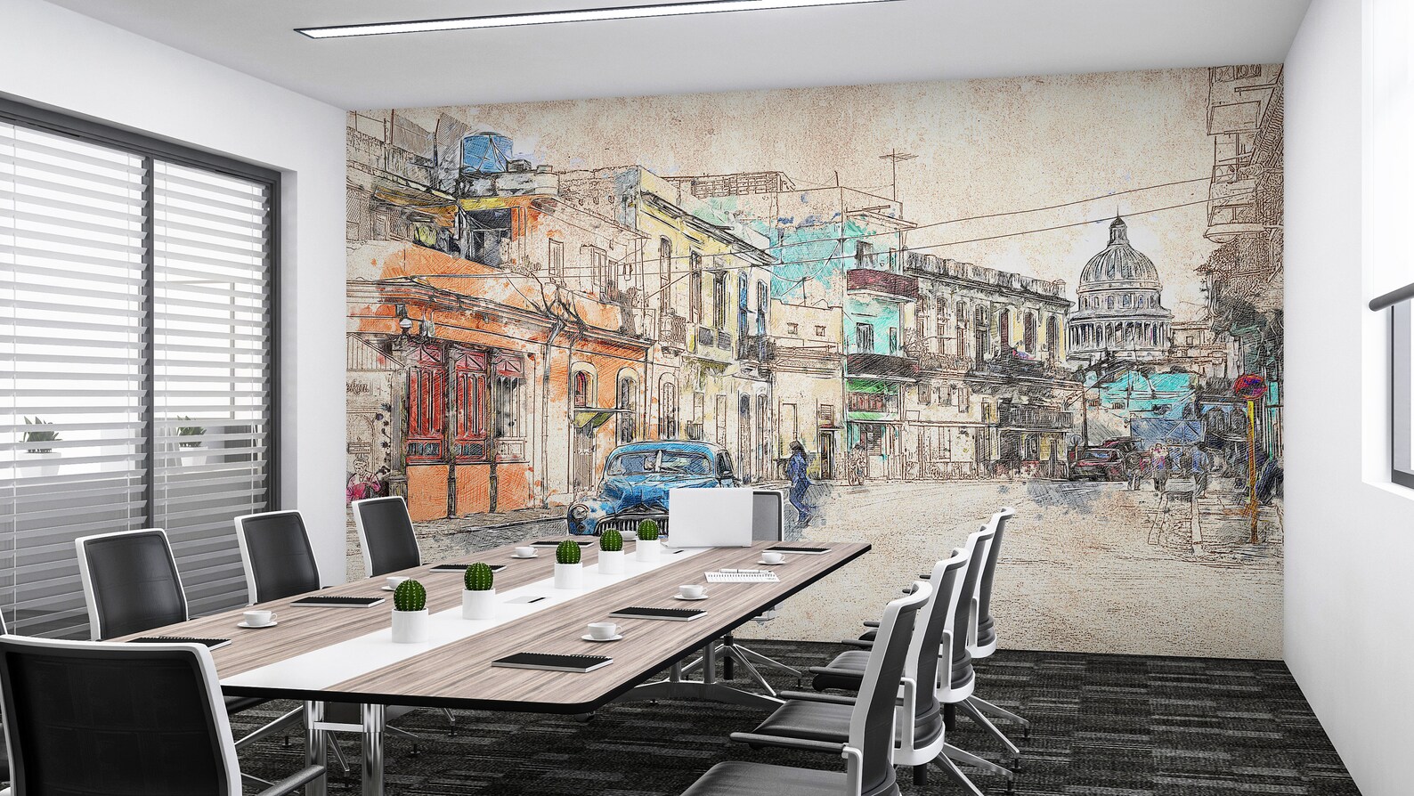 City Street View Wall Mural: Colorful Architecture Drawing - Etsy