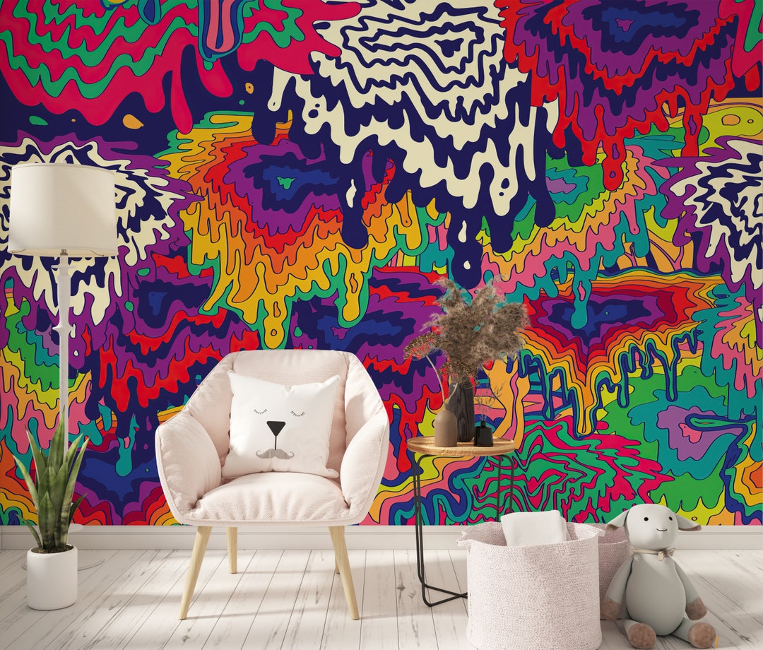 Psychedelic Drip Wall Mural: Colorful Trippy Tapestry - Etsy