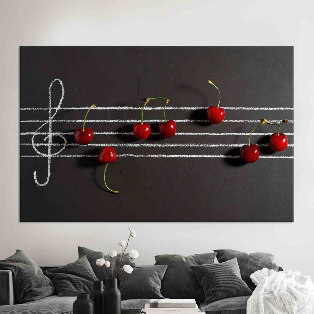 Cherry and Music Notes Art, Cherry Wall Art, Music Wall Decor, Modern ...