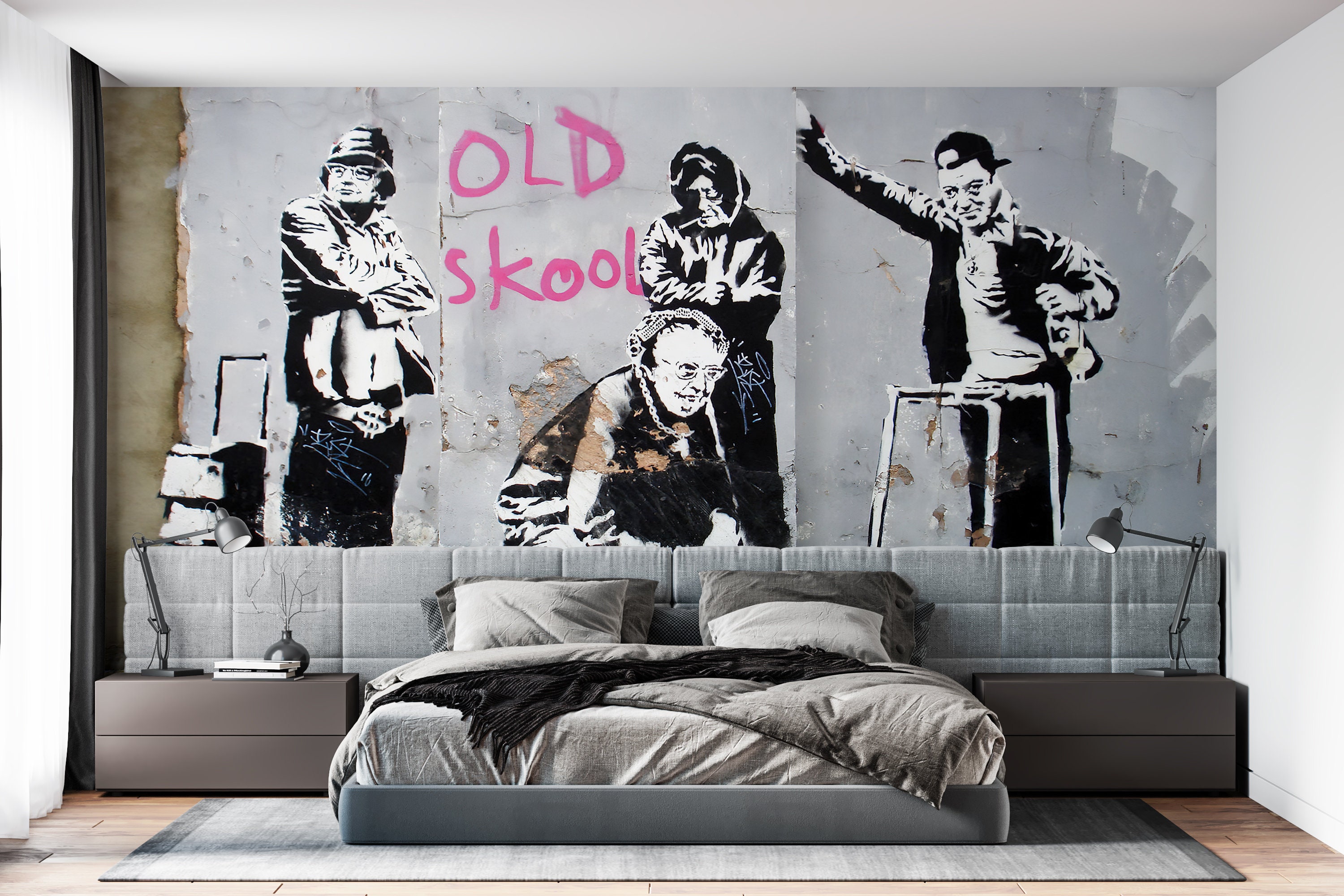 Banksy Old Skool Art Iconic Wallpaper Grannies Wall Paper Old Skoll Wall Poster Graffiti