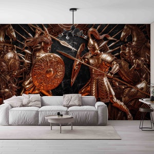 Spartan Warrior Wallpaper: Game Room Paper Art - Etsy