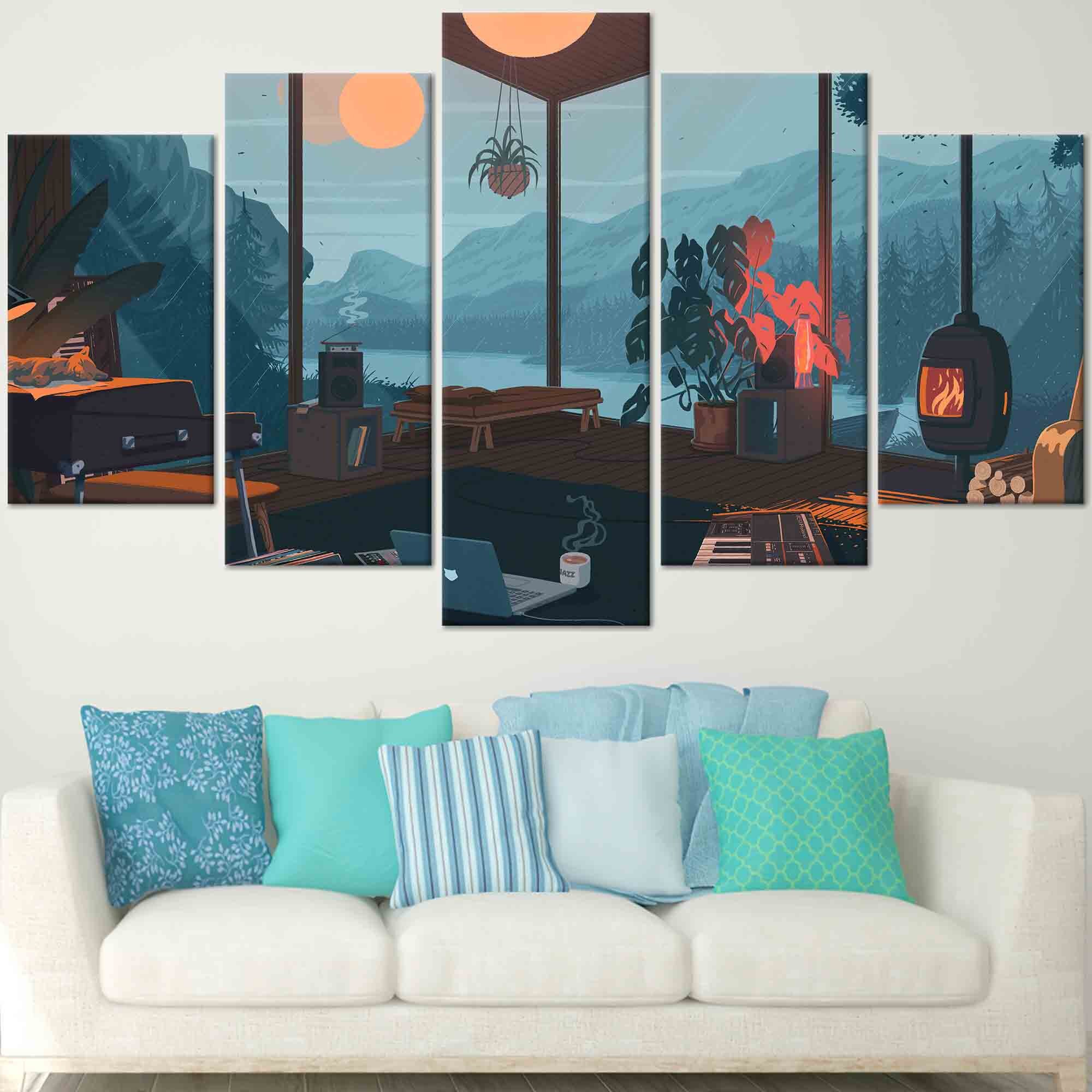 Modern Canvas Print, Lo-fi Style Anime Room Poster, Anime City Glass ...