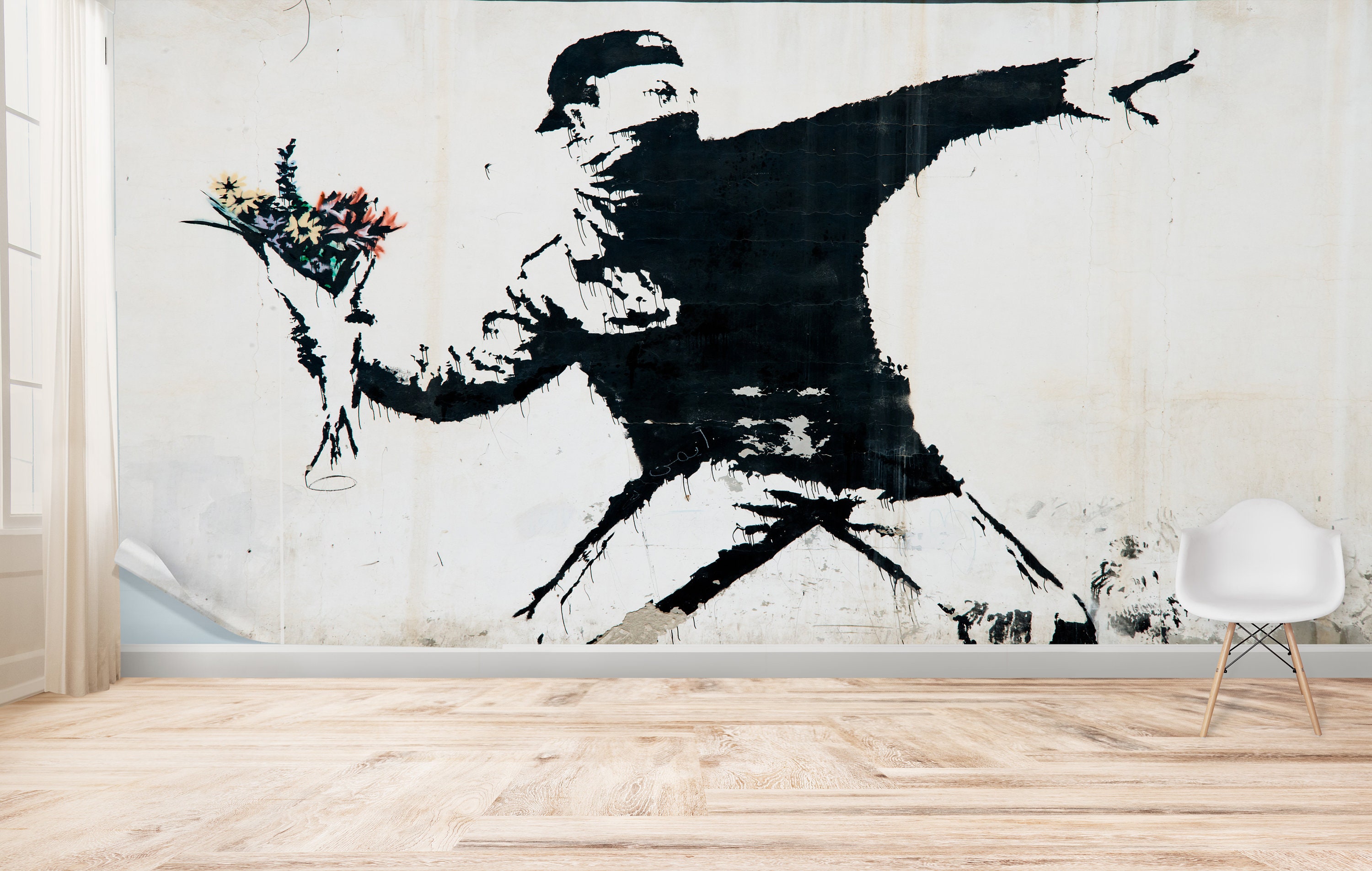 Banksy Throwing Flowers Wall Mural, Banksy Flower Bomber Wall Paper ...