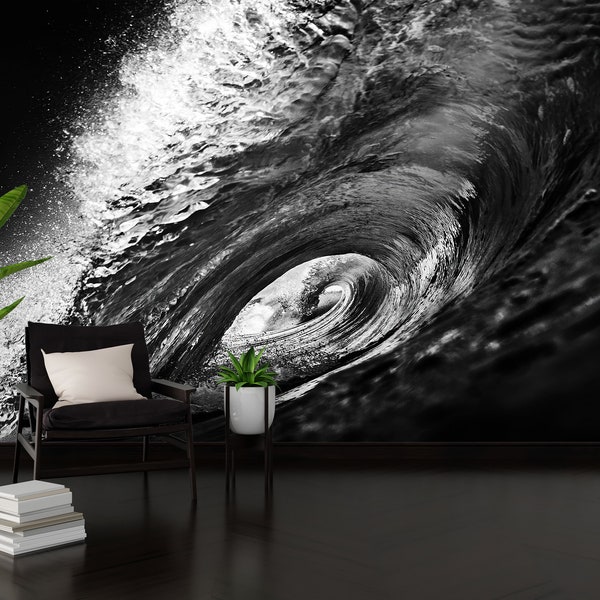 Black and White Wave Wallpaper - Etsy