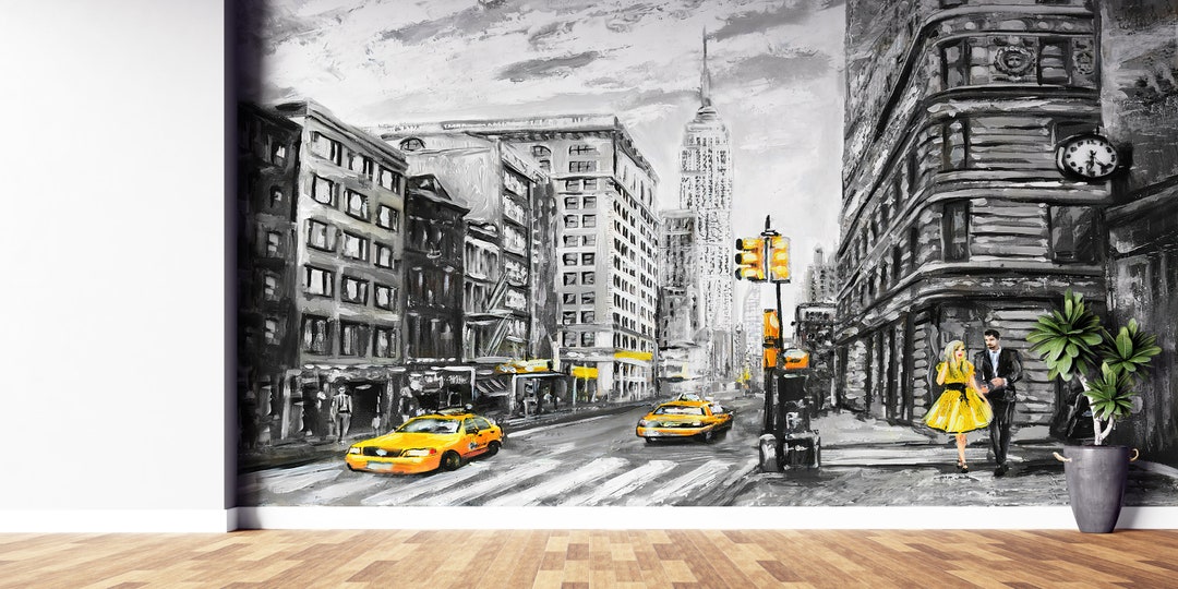 New York Wallpaper, Landscape Paper Craft, Man and Woman Wall Decor ...